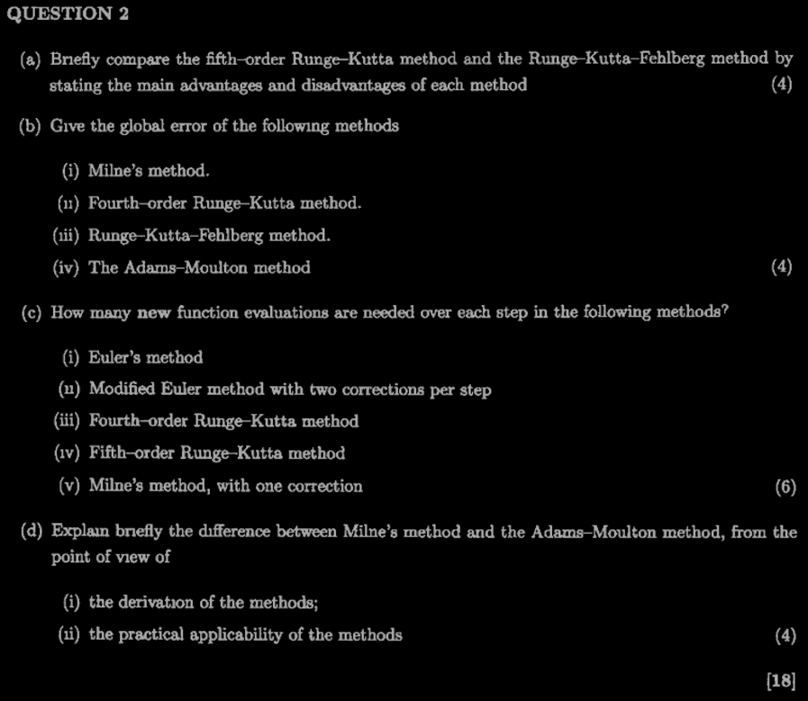 Solved (a) Bnefly compare the fifth-order Runge-Kutta method | Chegg.com