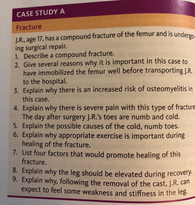 Solved CASE STUDY A Fracture J.R, age 17, has a compound | Chegg.com