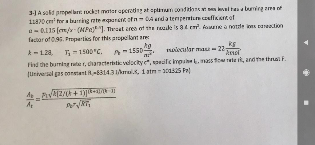 3-) A solid propellant rocket motor operating at | Chegg.com