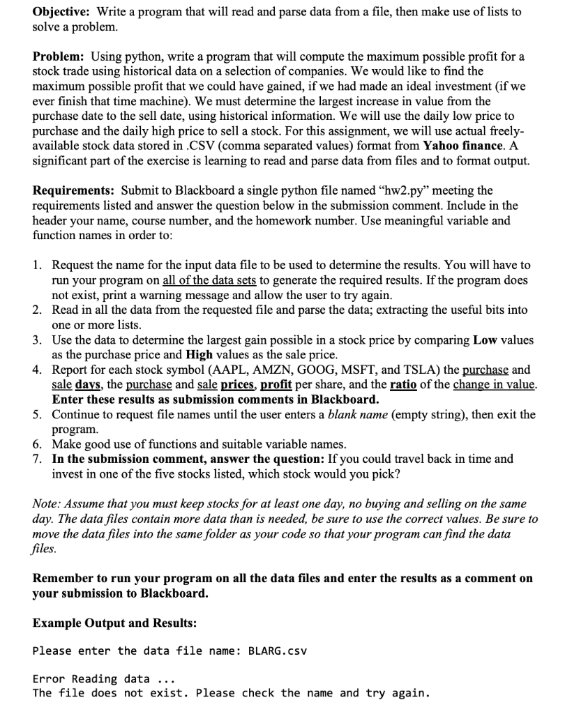 Objective: Write a program that will read and parse | Chegg.com
