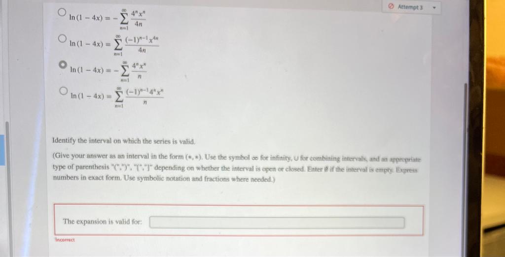 Solved Attempt 3 4"x" In (1-4x) = - 4n In (1-4x)= (-1)-14 4n | Chegg.com