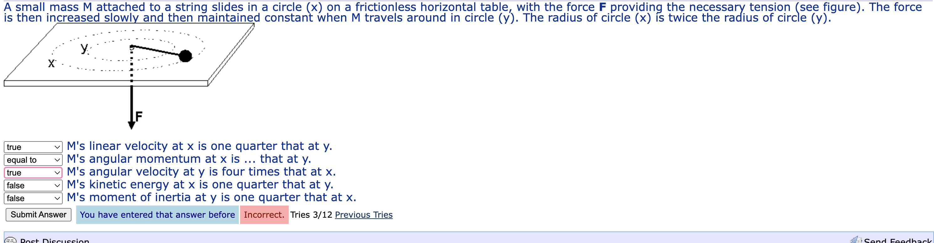 Solved A small mass \( ﻿M \) ﻿attached to a string slides in | Chegg.com