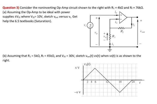 Solved Question 3) Consider the noninverting Op-Amp circuit | Chegg.com