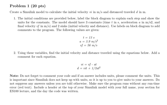 Solved Problem 1 (20 pts) Create a Simulink model to | Chegg.com