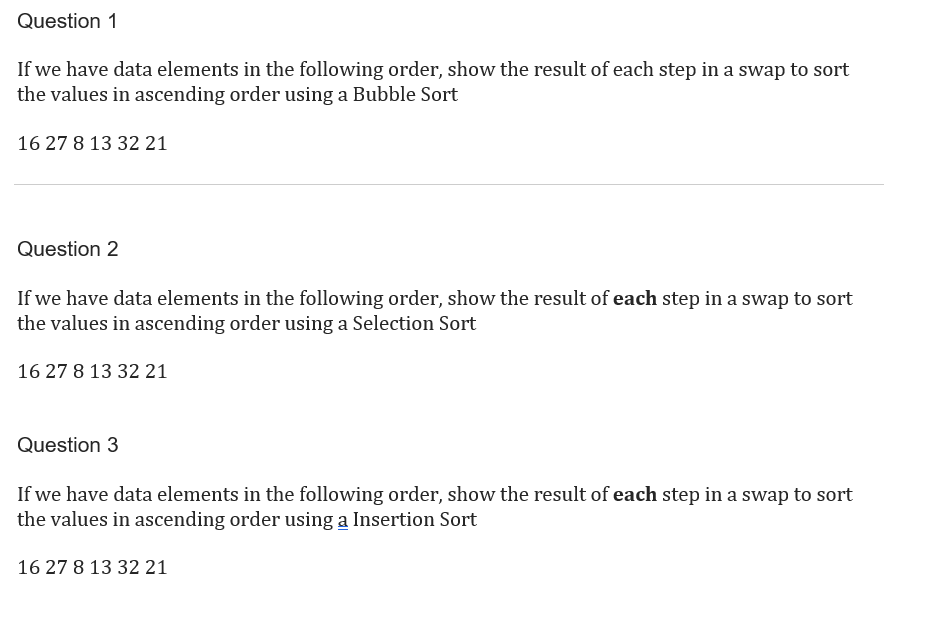 Solved If we have data elements in the following order, show | Chegg.com