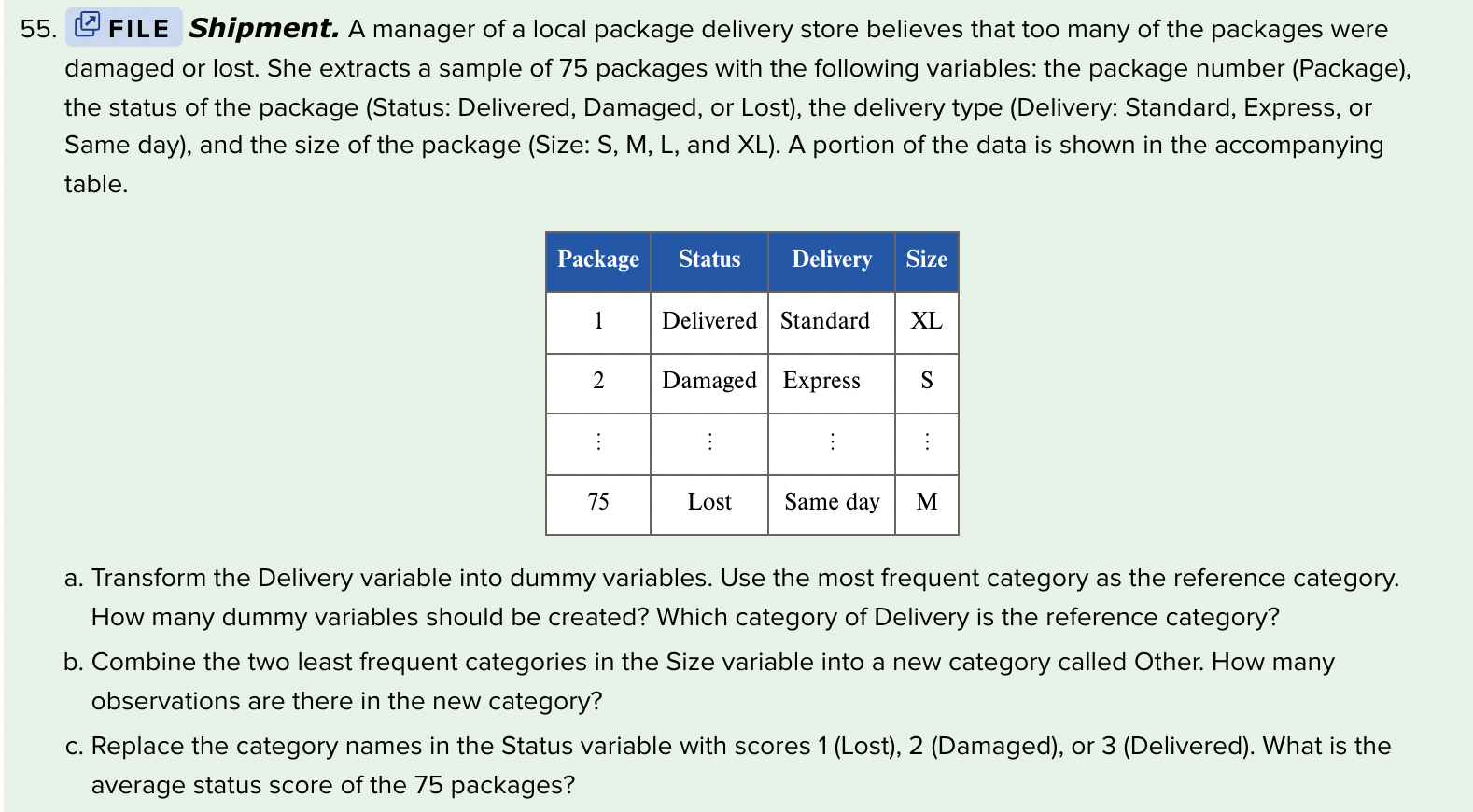 Solved 55 FILE Shipment A Manager Of A Local Package Chegg