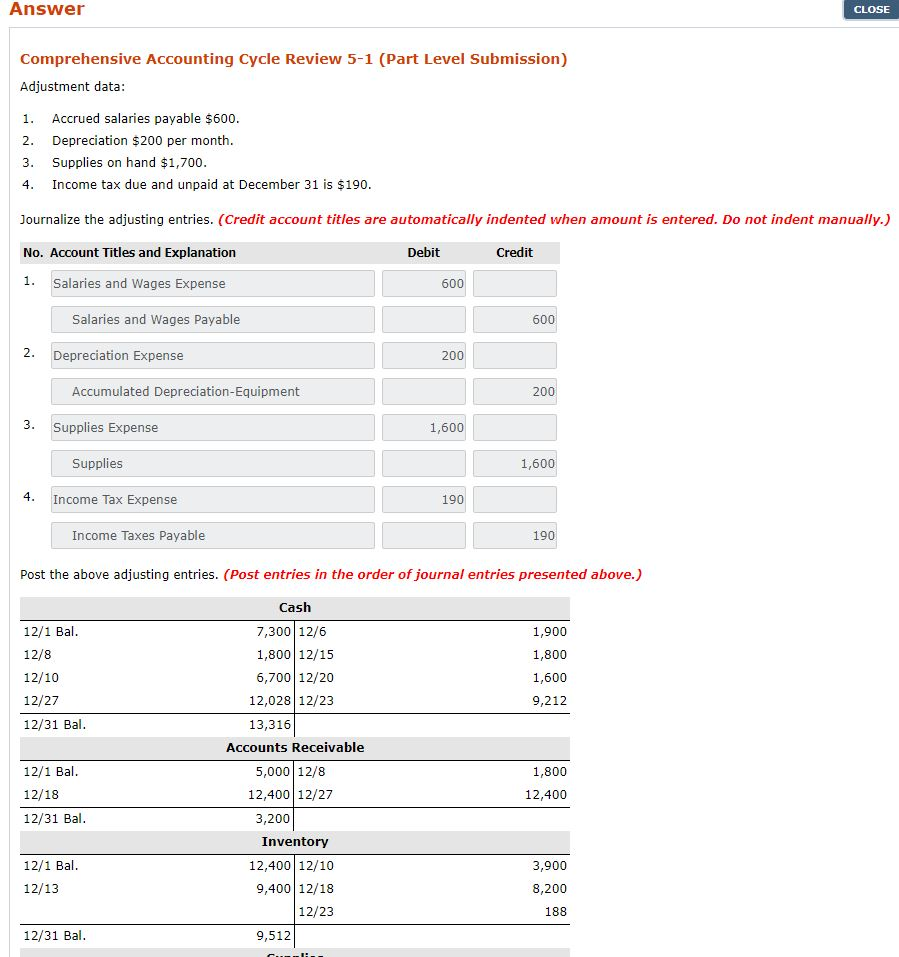 Solved Comprehensive Accounting Cycle Review 5-1 (Part Level | Chegg.com