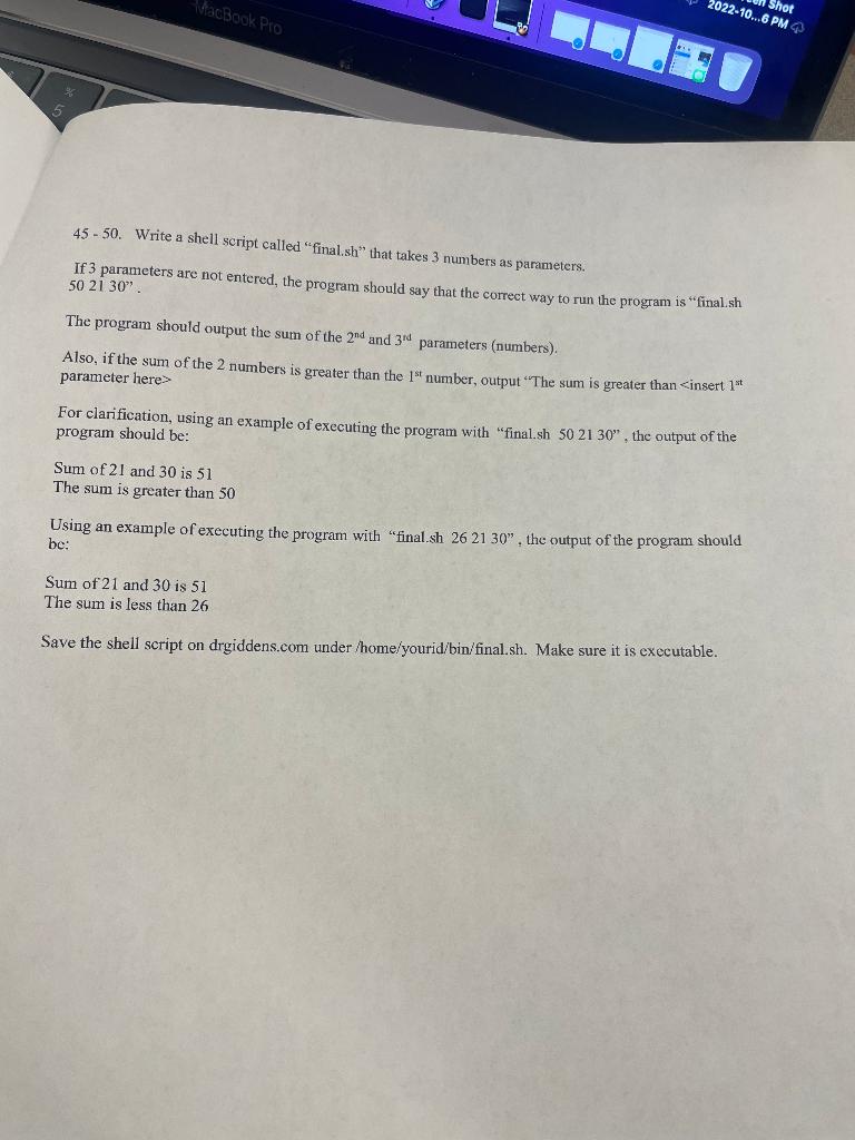 Solved 45 - 50. Write a shell script called "final.sh" that | Chegg.com