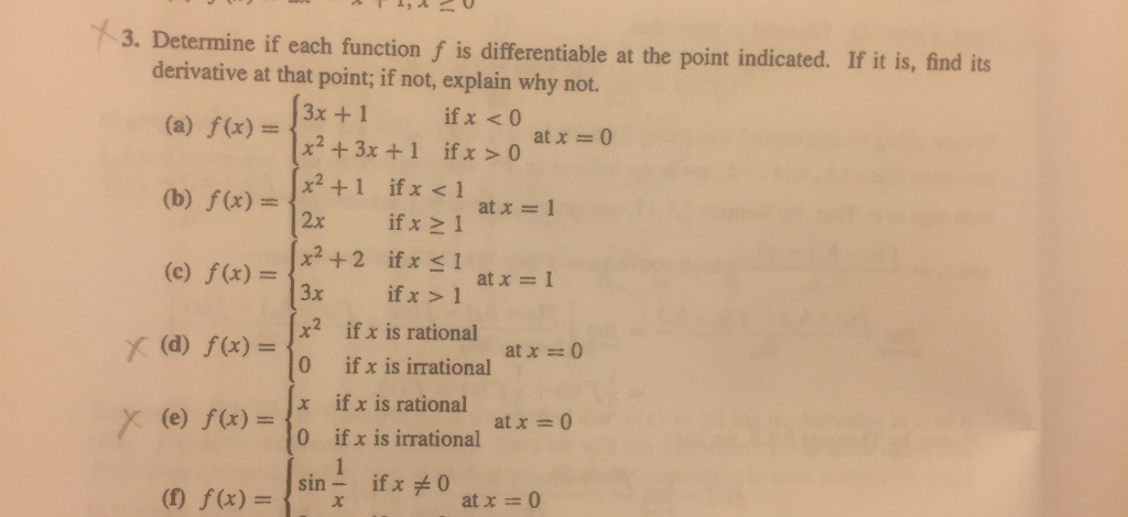 Solved 3. Determine if each function f is differentiable at | Chegg.com