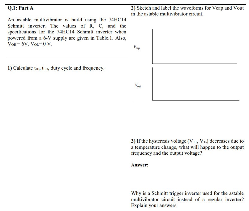 Solved Q.1: Part A 2) Sketch and label the waveforms for | Chegg.com