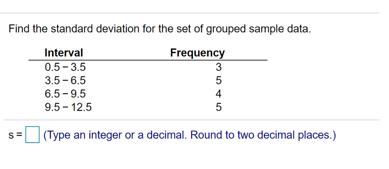 Solved Find the standard deviation for the set of grouped | Chegg.com