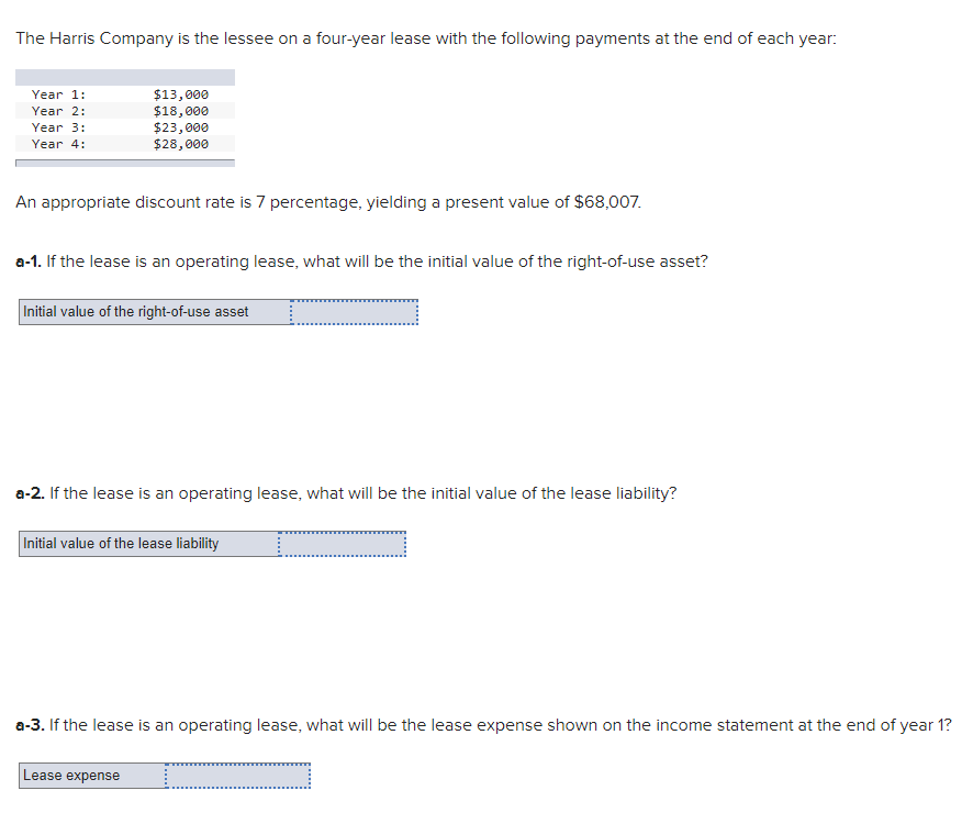 The Harris Company is the lessee on a four-year lease | Chegg.com