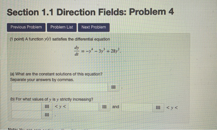 Solved Section 11 Direction Fields Problem 4 Previous 9675