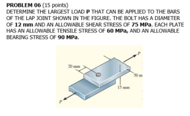 Solved PROBLEM 06 (15 points) DETERMINE THE LARGEST LOAD P | Chegg.com