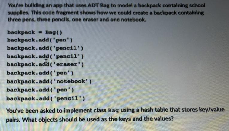 Solved You're bullding an app that uses ADT Bag to model a | Chegg.com