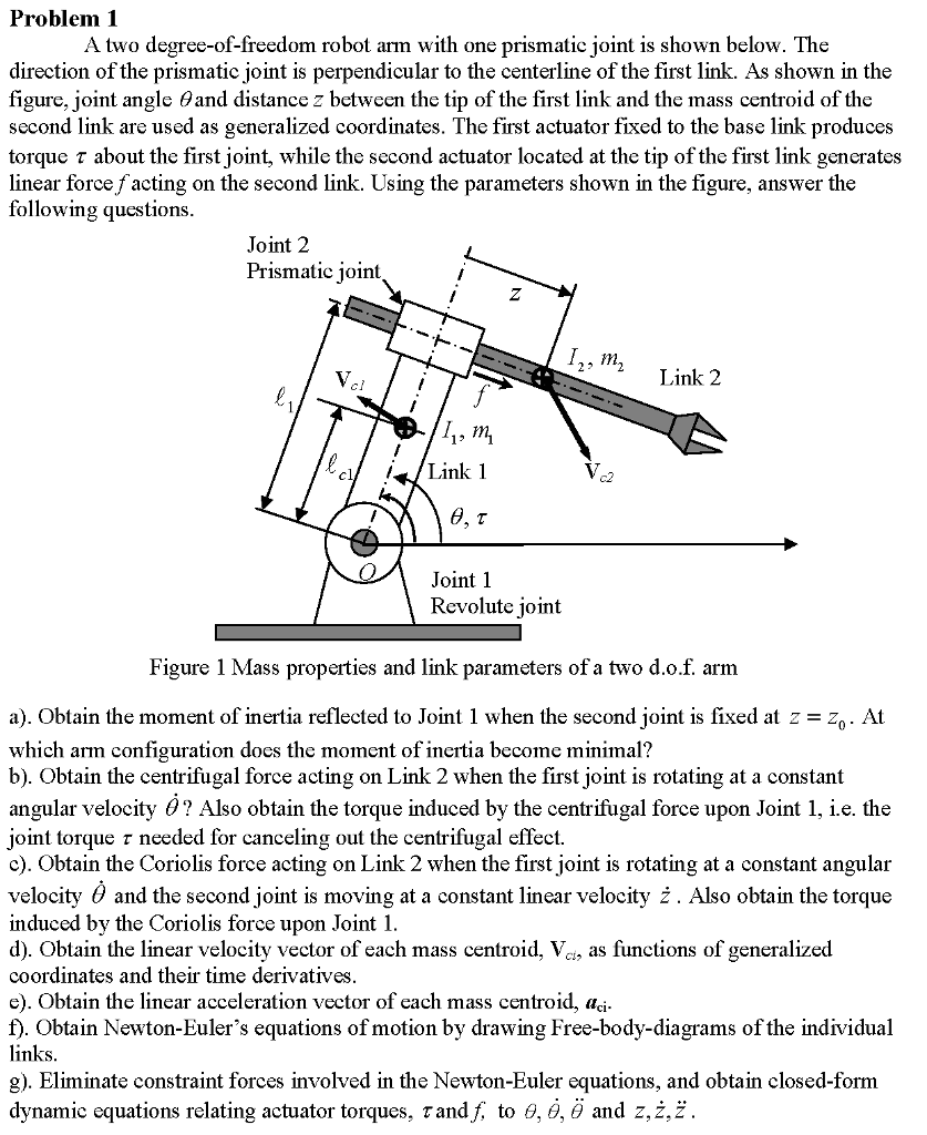 Solved Problem 1 A two degree-of-freedom robot arm with one | Chegg.com