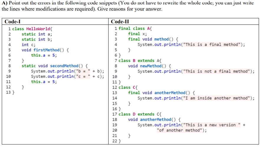 Solved A) Point out the errors in the following code | Chegg.com
