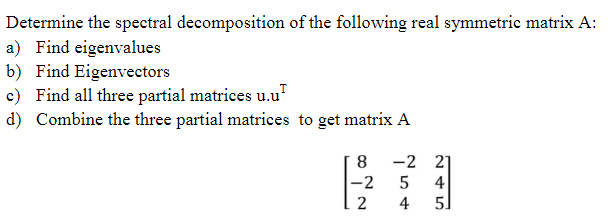 Solved Determine the spectral decomposition of the following | Chegg.com