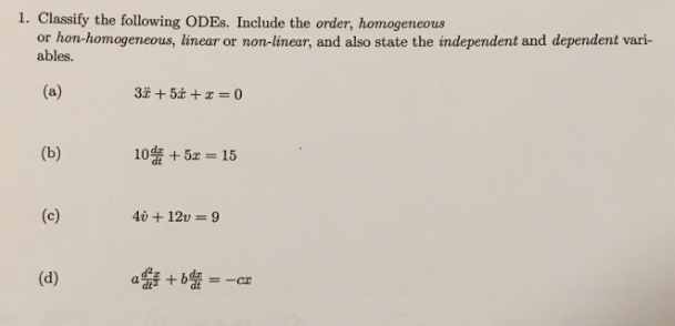Solved 1. Classify the following ODEs. Include the order, | Chegg.com
