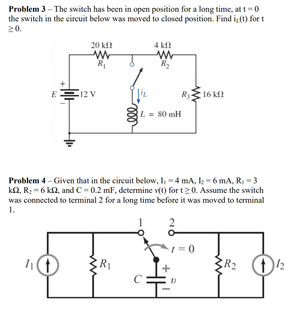 Solved Problem 3 – The switch has been in open position for | Chegg.com