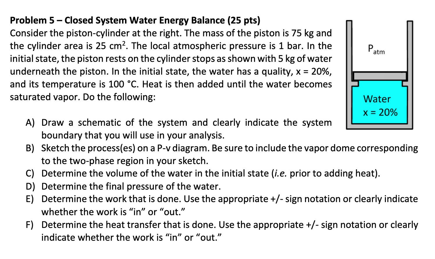 Solved Problem 5 - Closed System Water Energy Balance (25 | Chegg.com