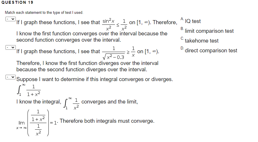 Solved QUESTION 19 A 5 1 2 IQ test B. limit comparison test | Chegg.com