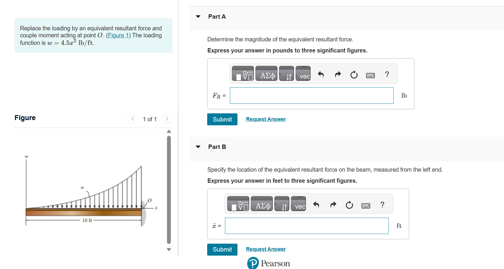 Solved Replace the loading by an equivalent resultant force | Chegg.com