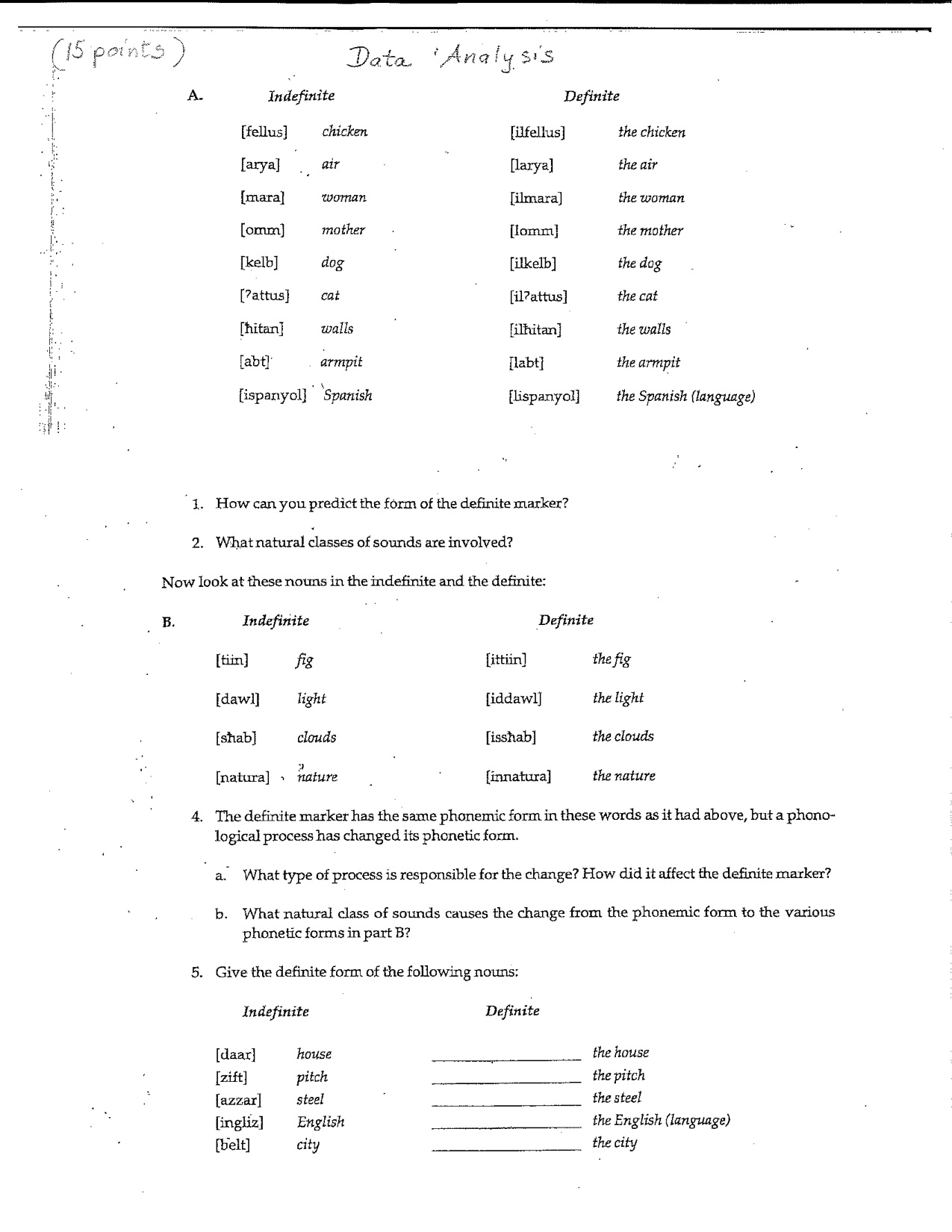 Solved Now look at these nouns in the indefinite and the | Chegg.com
