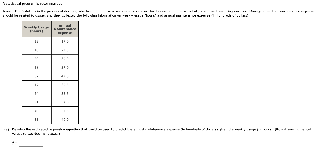 Solved A statistical program is recommended. Jensen Tire \& | Chegg.com