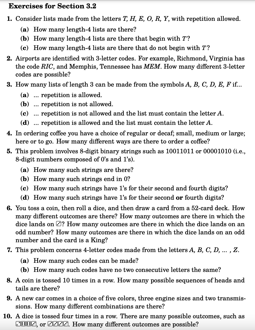 Solved 1. Consider lists made from the letters T,H,E,O,R,Y, | Chegg.com