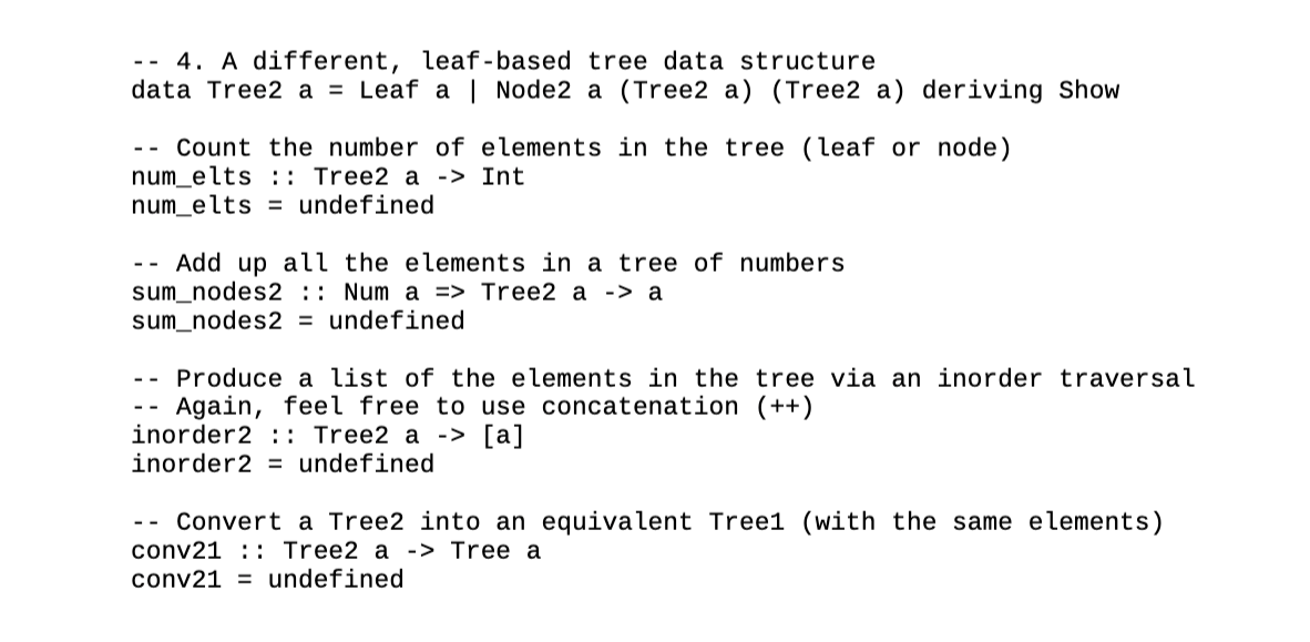 Solved - - 4. A different, leaf-based tree data structure | Chegg.com
