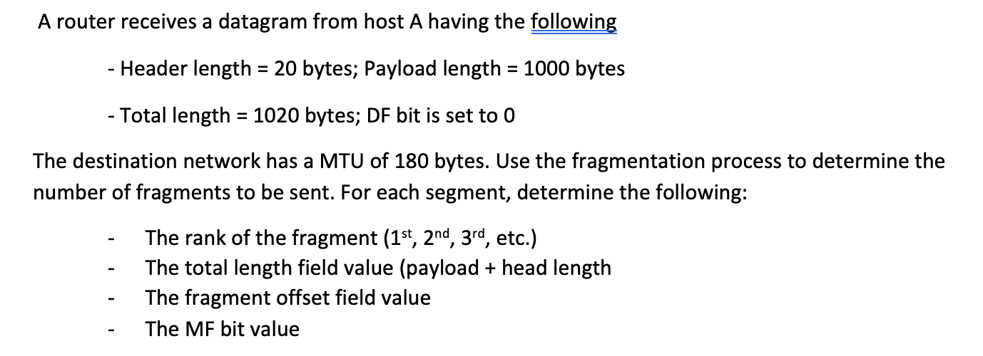 Solved A router receives a datagram from host A having the | Chegg.com