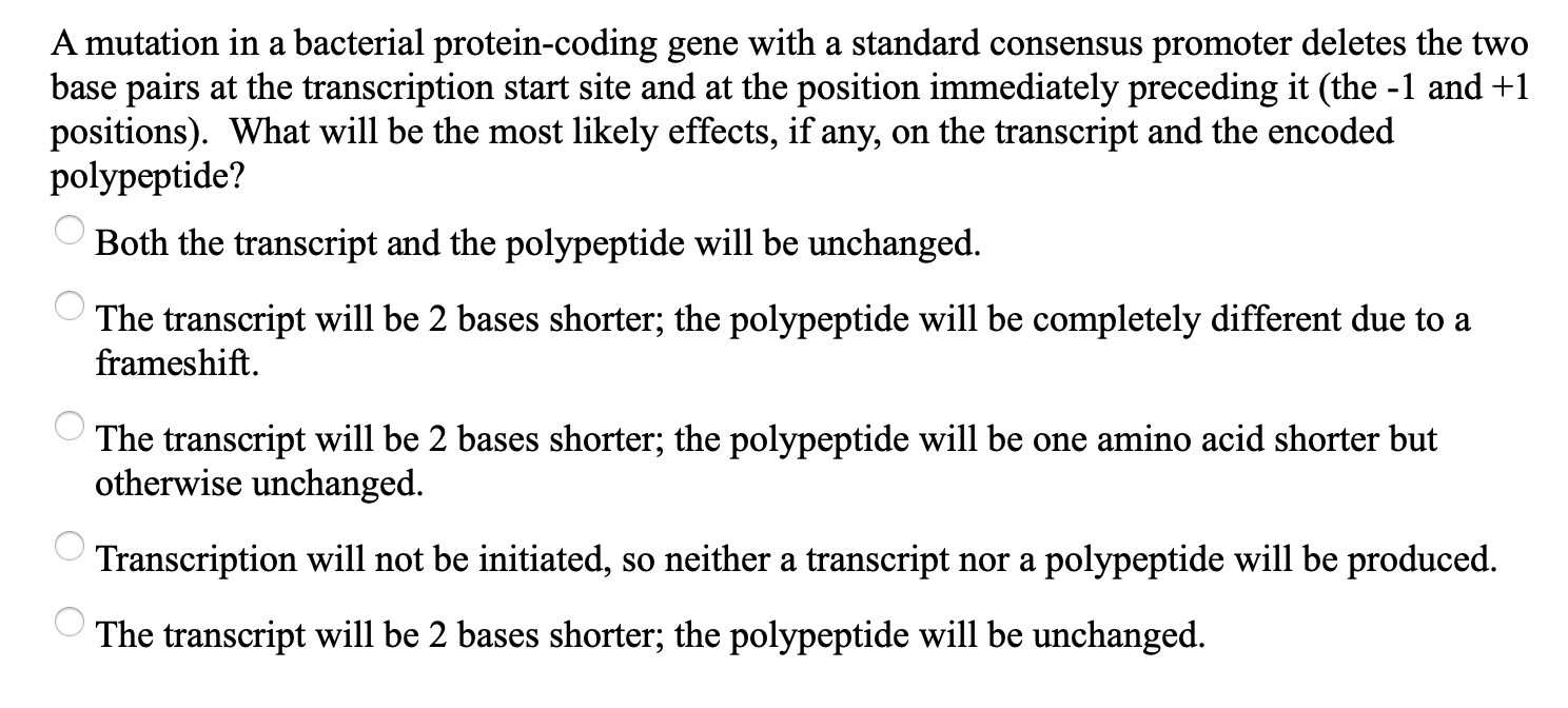 Solved A mutation in a bacterial protein-coding gene with a | Chegg.com
