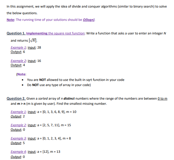 Solved In this assignment, we will apply the idea of divide | Chegg.com