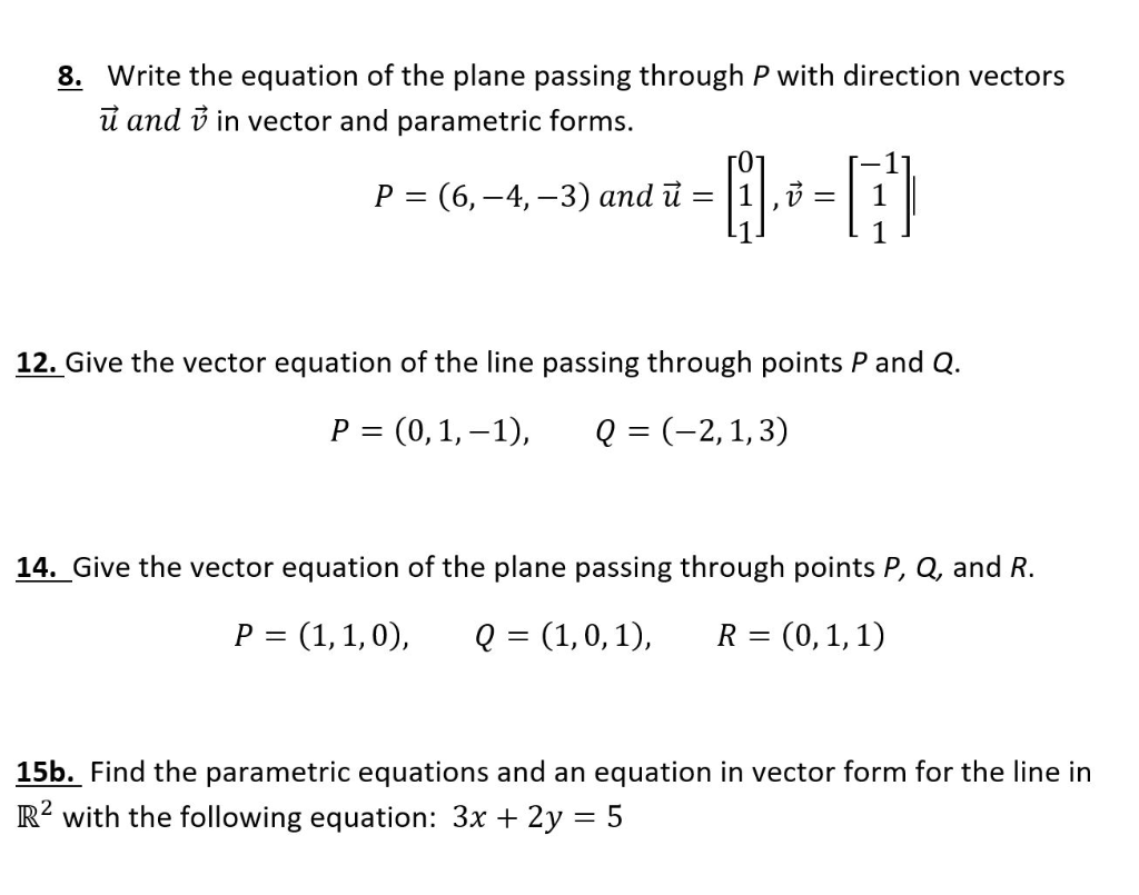 Solved 8 Write The Equation Of The Plane Passing Through P
