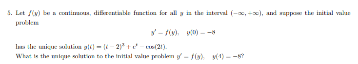 Solved 5. Let f(y) be a continuous, differentiable function | Chegg.com