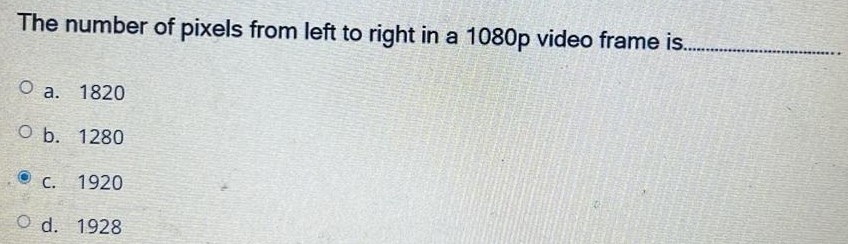 Solved The number of pixels from left to right in a 1080 ﻿p | Chegg.com