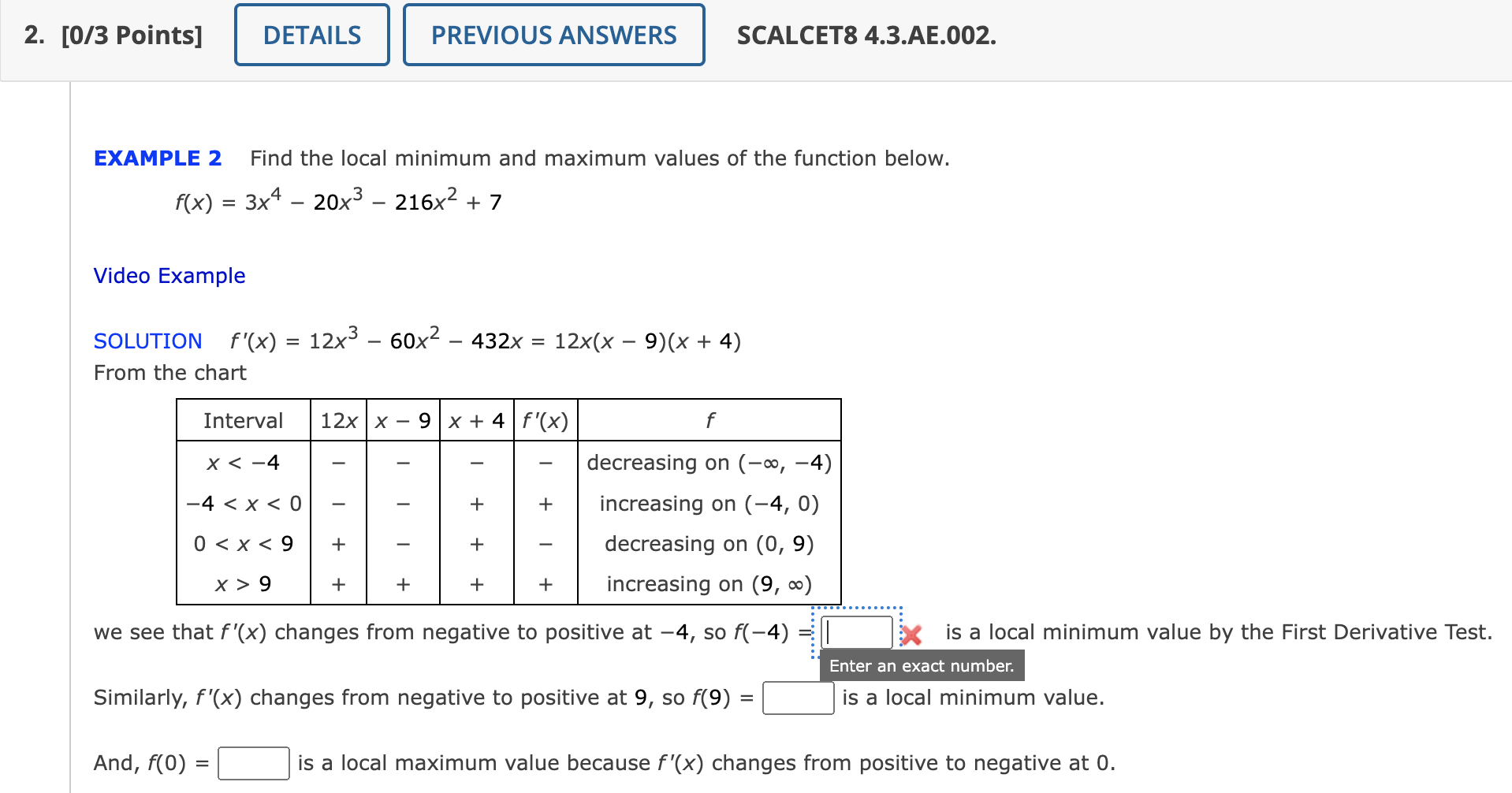 Solved EXAMPLE 2 Find the local minimum and maximum values | Chegg.com