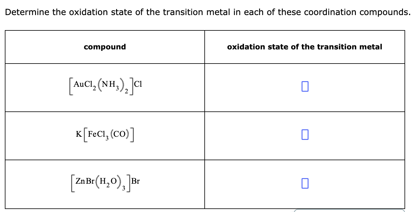 Solved Determine the oxidation state of the transition metal | Chegg.com
