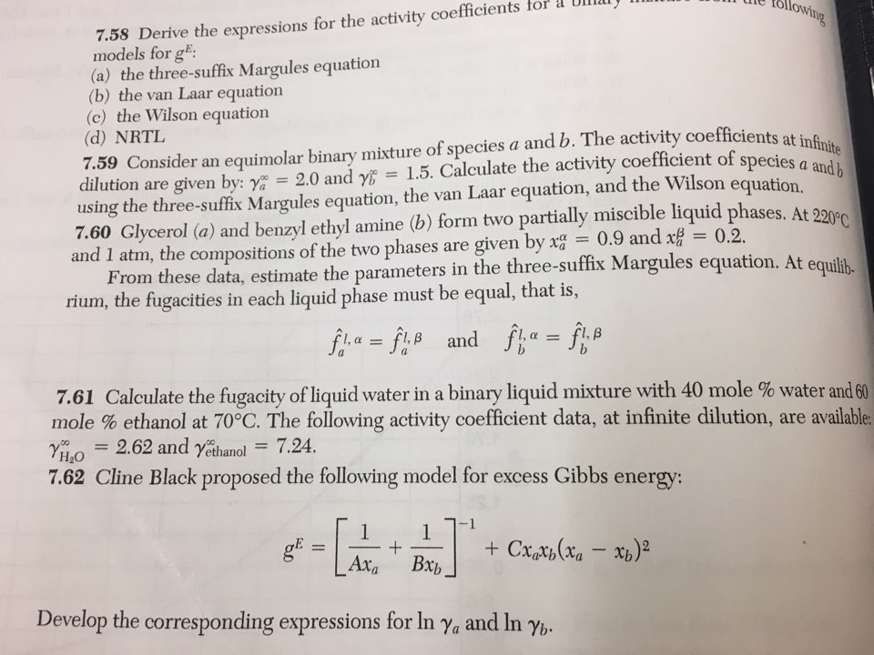 Solved 7.58 Derive the expressions for the activity | Chegg.com Solved 7.58 Derive the expressions for the activity | Chegg.com