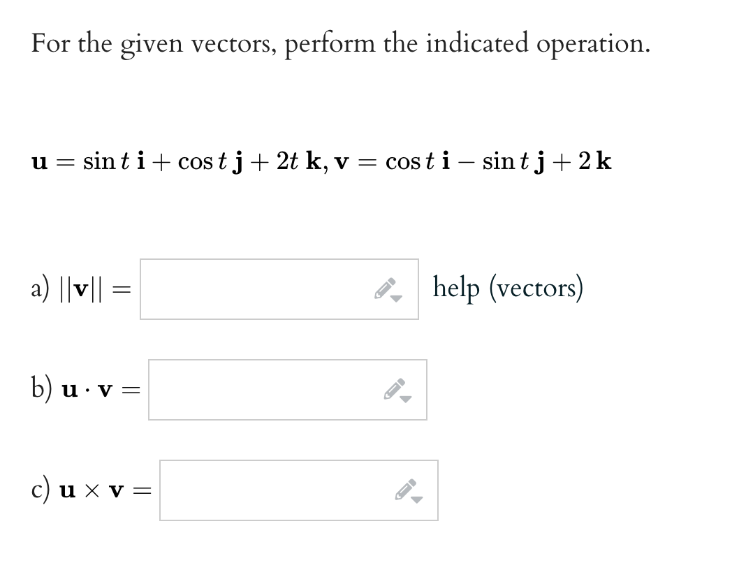 Solved For the given vectors, perform the indicated | Chegg.com