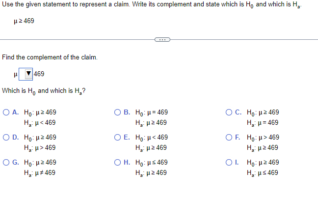 Solved Use the given statement to represent a claim. Write | Chegg.com