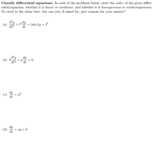 Solved Classify differential equations. In each of the | Chegg.com