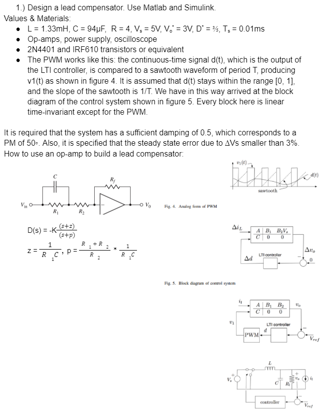 Solved 1.) Design a lead compensator. Use Matlab and | Chegg.com