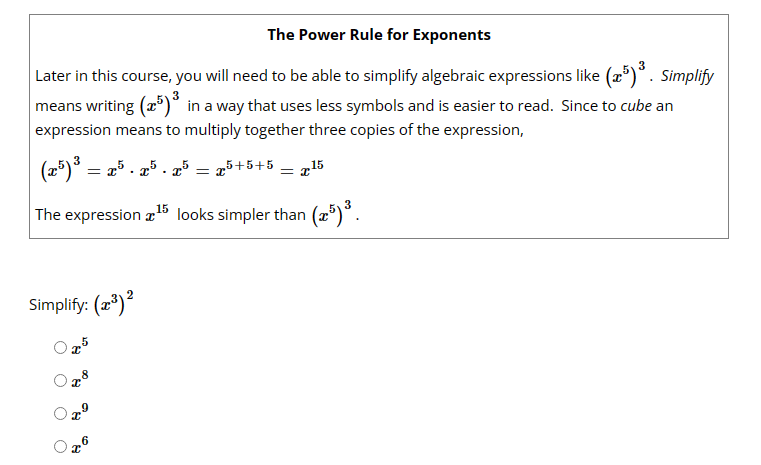Solved When simplifying an expression like (x2y4)3, you may | Chegg.com