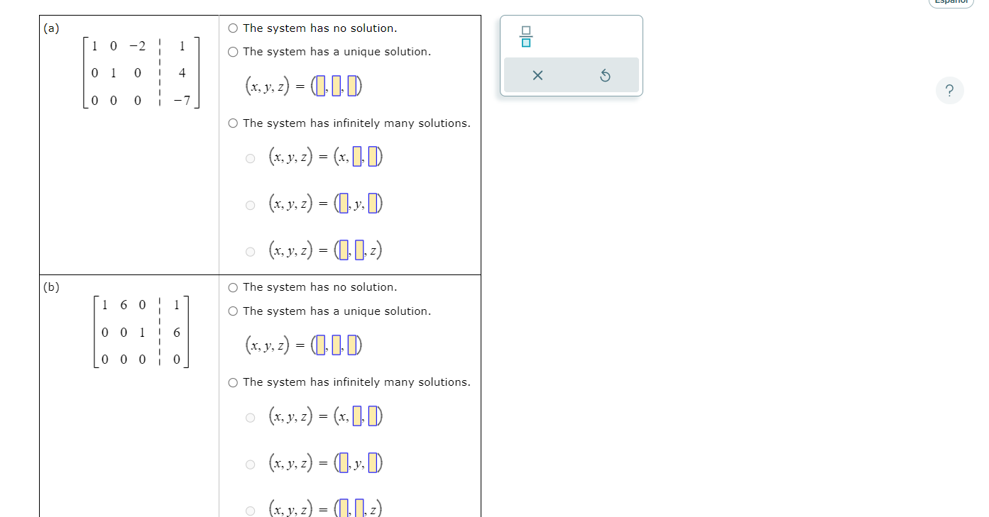 Solved Two augmented matrices for two linear systems in the | Chegg.com