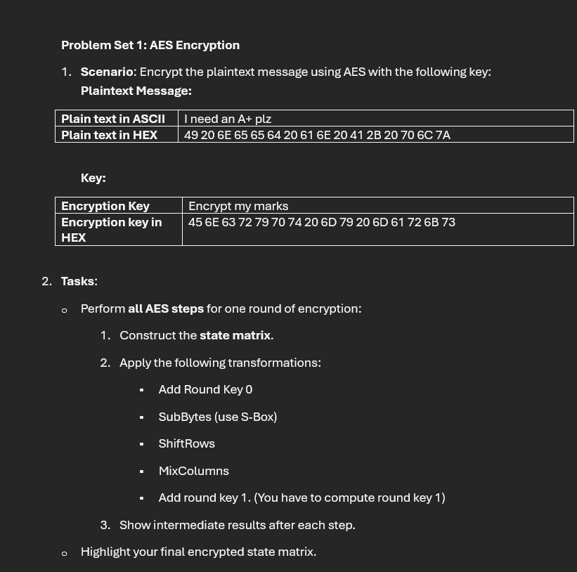 Solved Problem Set 1: AES Encryption1. ﻿Scenario: Encrypt | Chegg.com
