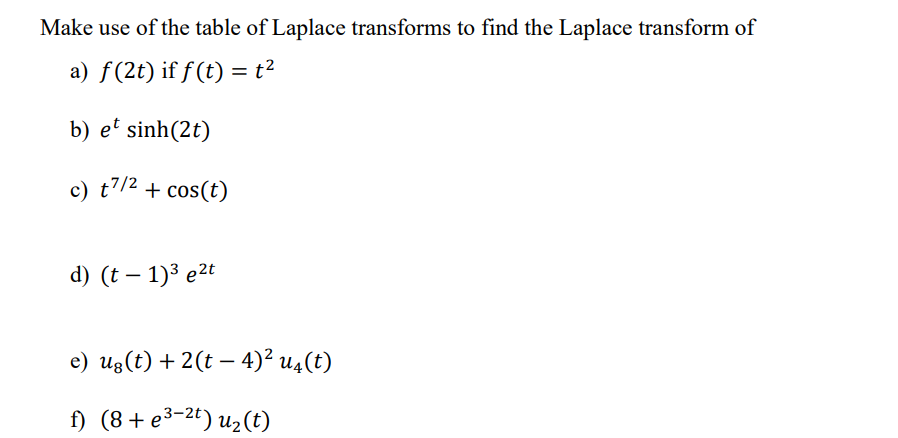 Solved Make use of the table of Laplace transforms to find | Chegg.com