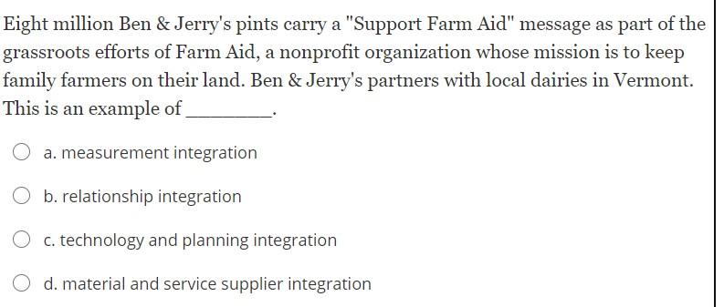 Solved Eight million Ben & Jerry's pints carry a "Support | Chegg.com