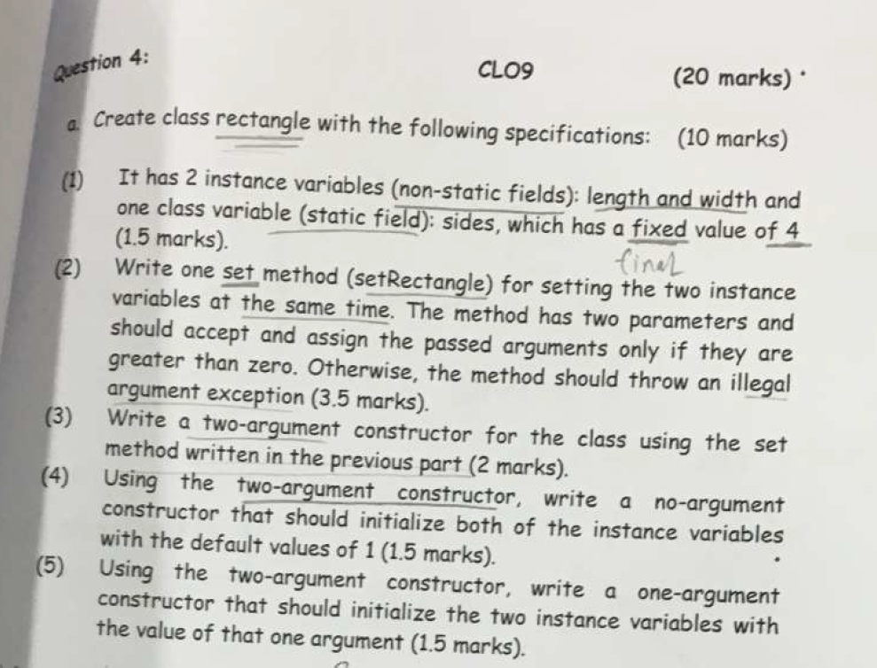 Solved Question 4: CLO9 (20 marks) a Create class rectangle | Chegg.com